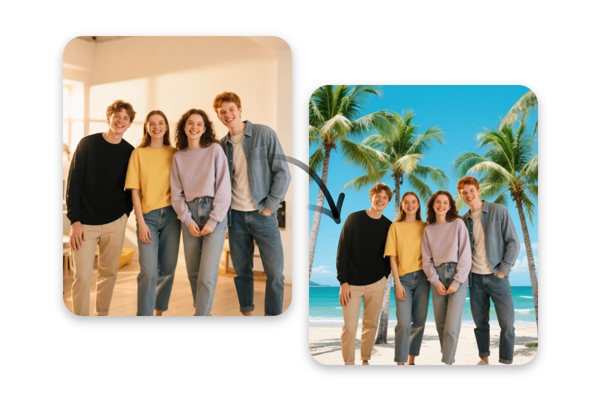 Ajouter une personne sur une photo en ligne gratuitement avec l'IA | Fotor