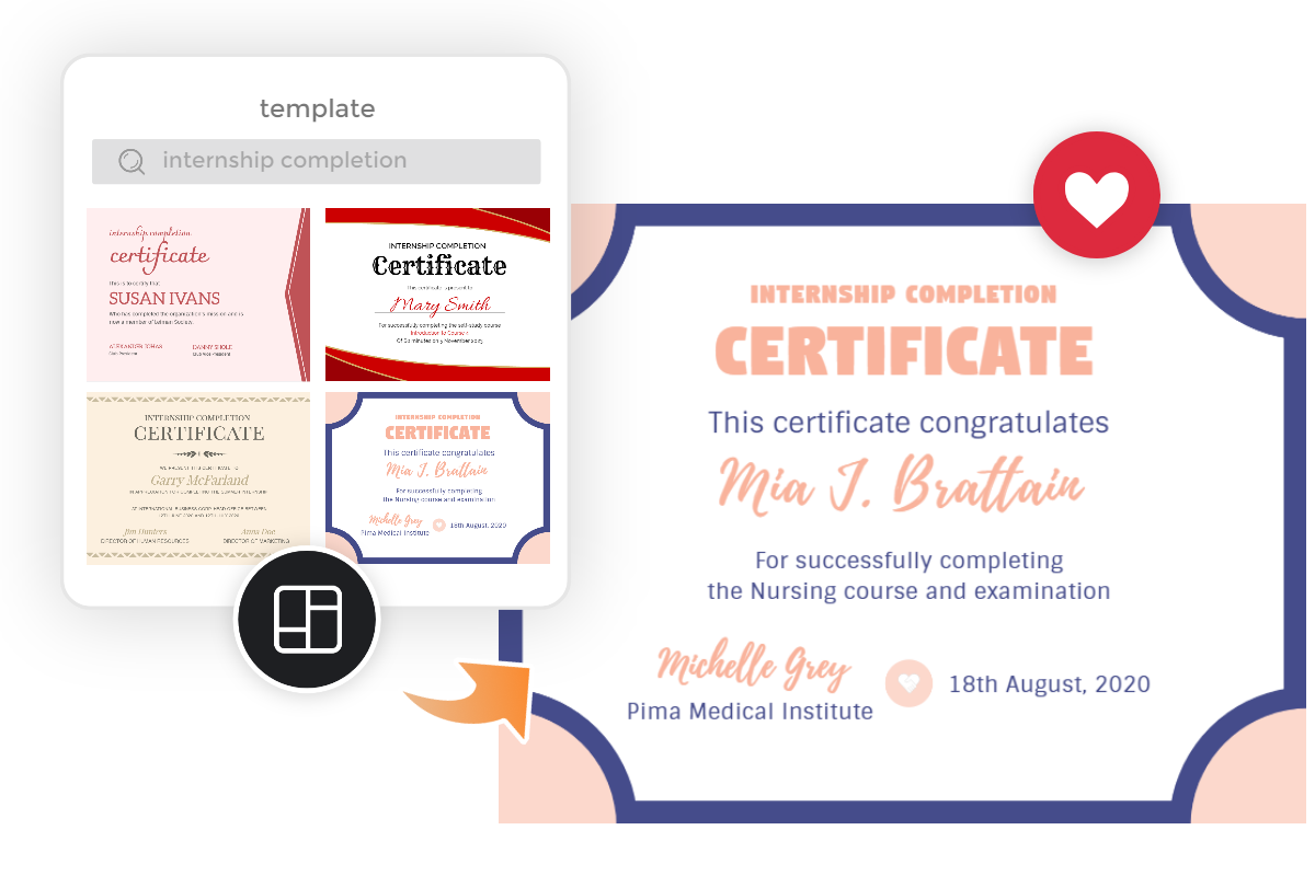 Customize Internship Completion Certificate With Free Certificate